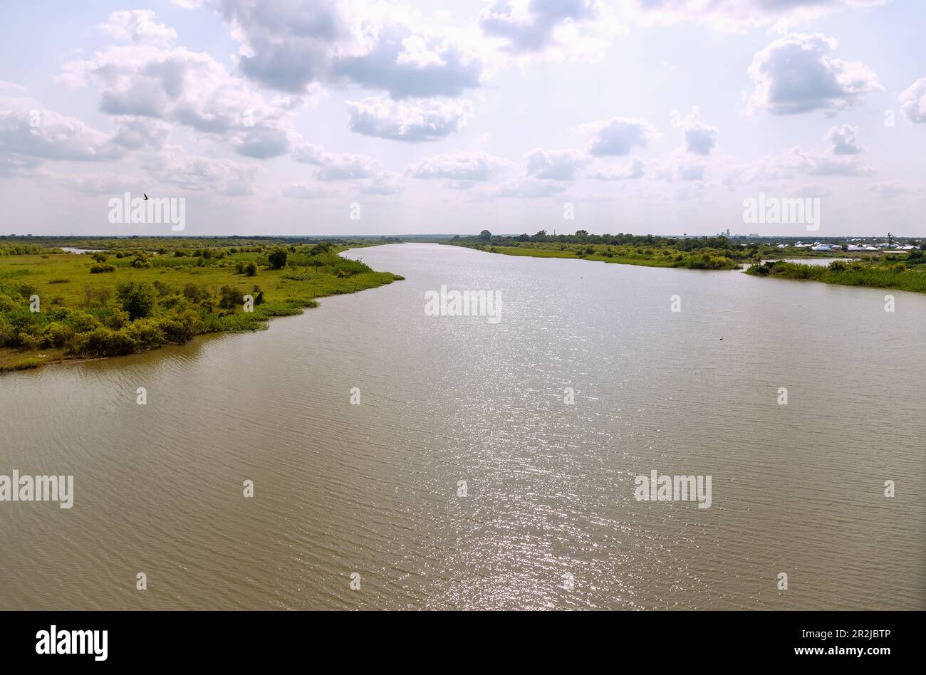 Black Volta and view over the tree savannah at Buipe in the Savannah ...