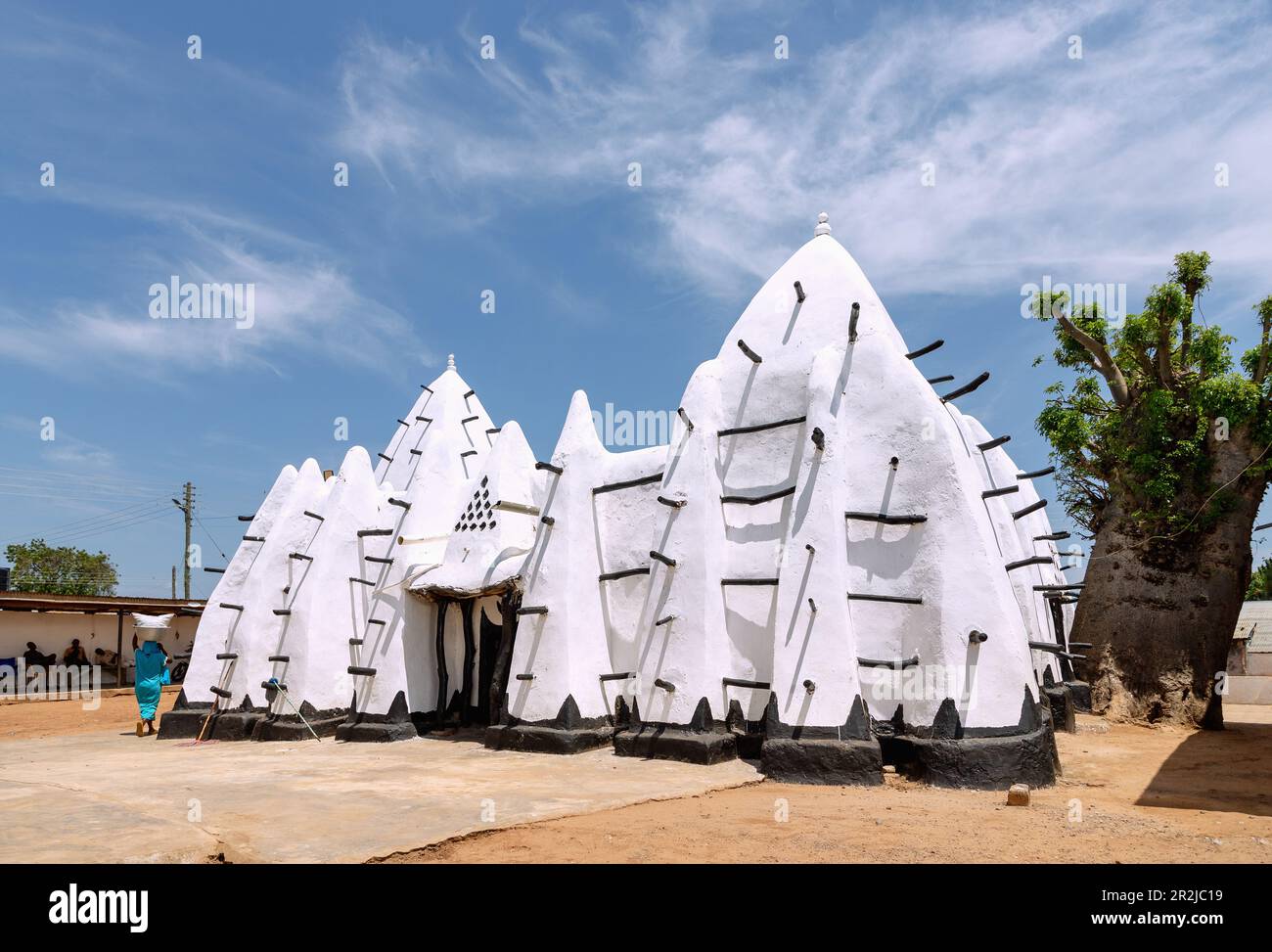 Larabanga Mosque, north side with entrance of the local council and ...
