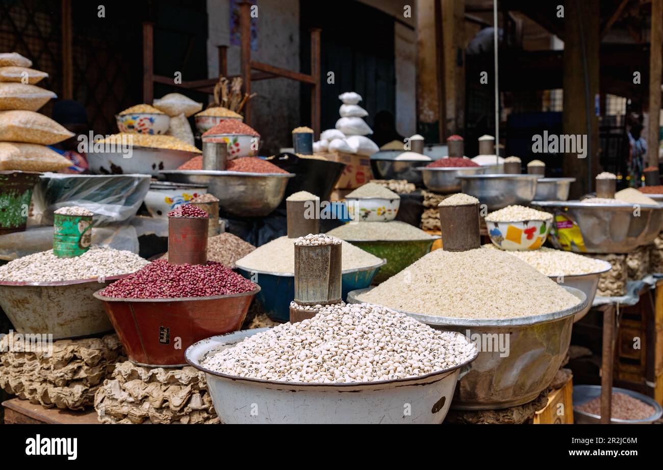 Beans and rice at the market in Tamale in the Northern Region of north ...