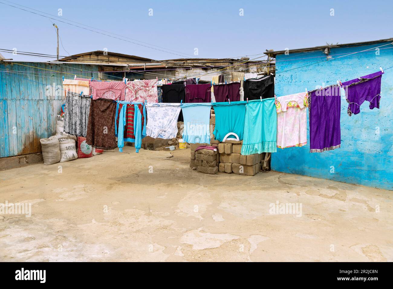 Backyard with clothesline in Teshie-Nungua in the Greater Accra region ...