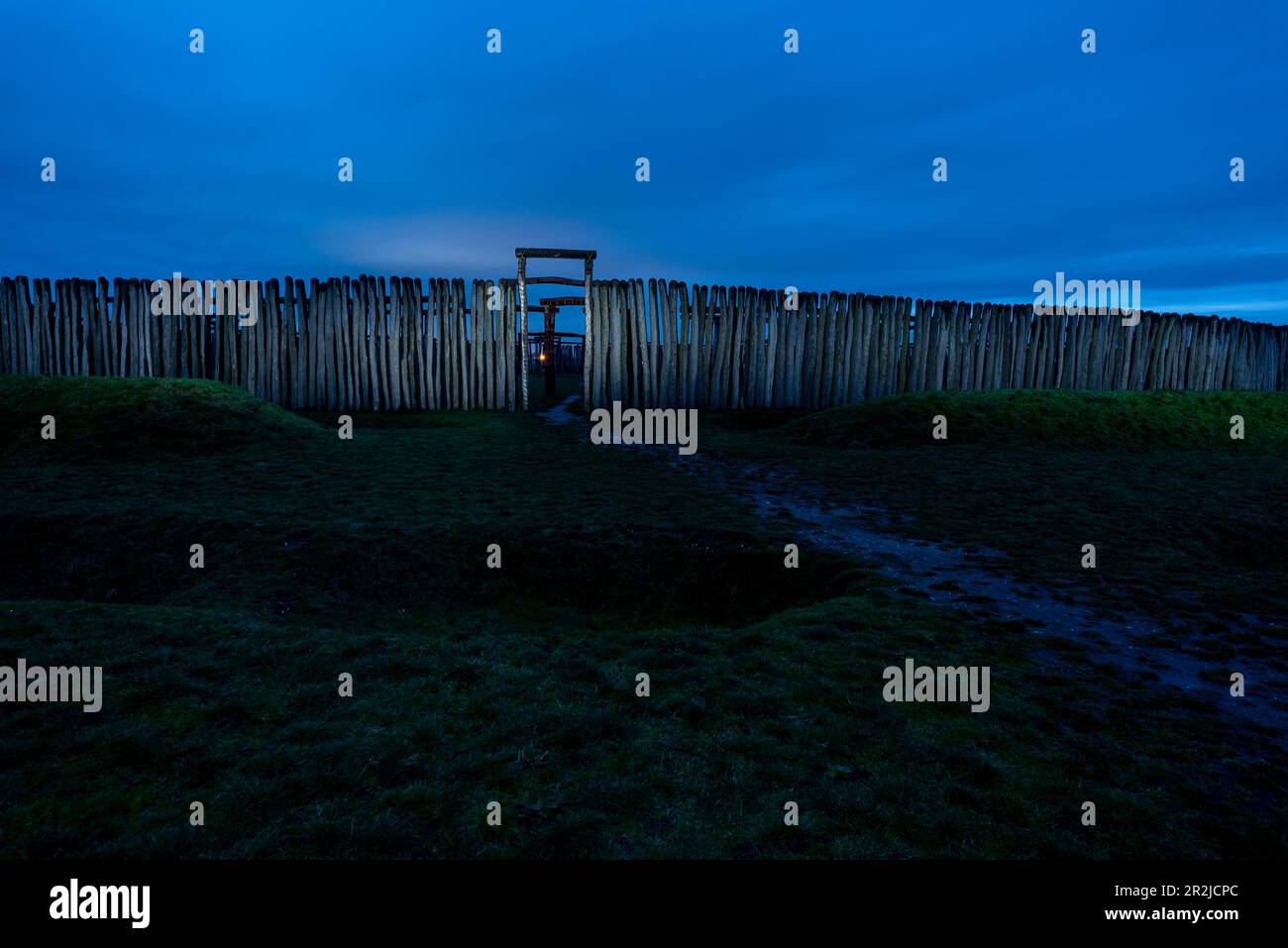 Dawn at the Ringheiligtum Pömmelte, prehistoric circular ditch complex ...