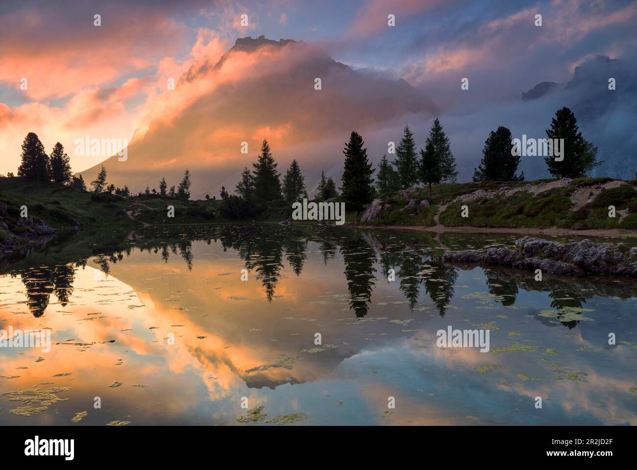 Shortly after a thunderstorm at Lago Limedes with a view of Monte ...