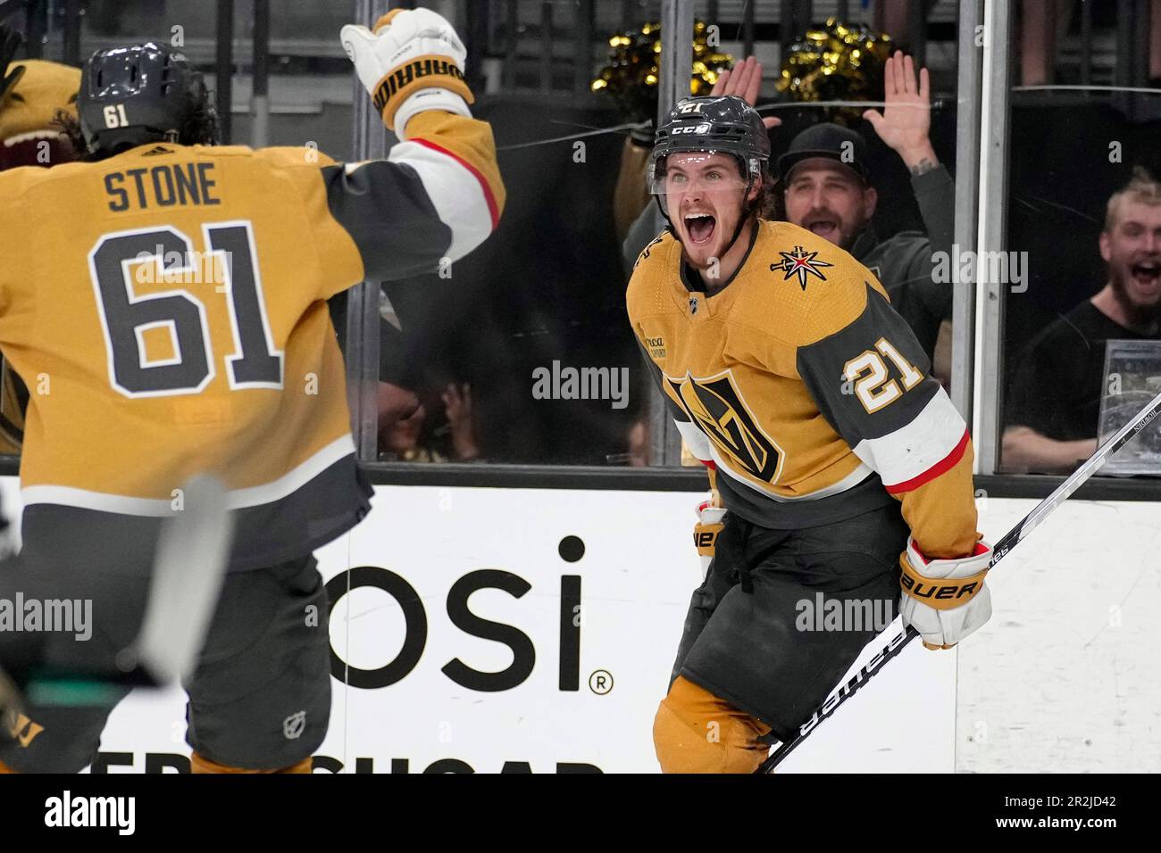 Vegas Golden Knights center Brett Howden (21) celebrates after scoring ...