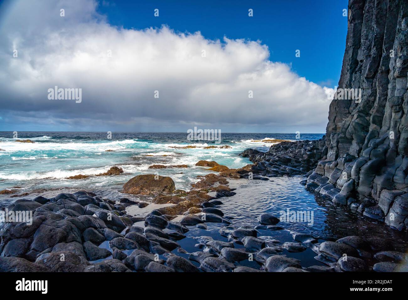 Basalt rocks at the de la laja natural swimming pool hi-res stock ...