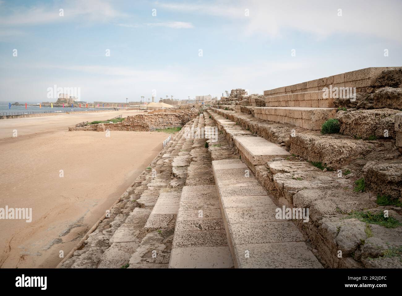 Hippodrome and view of Old Port, ancient city of Caesarea Maritima ...