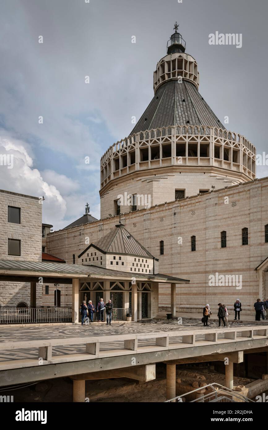 Church tower of the Basilica of the Annunciation of Nazareth, Israel ...