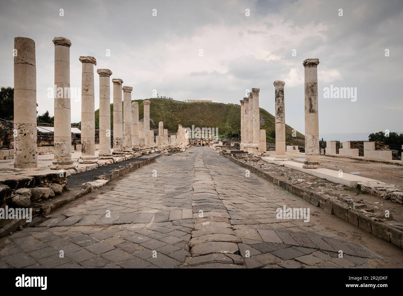 Palladius Street with marble columns, ancient ruins city of Beit Shean ...