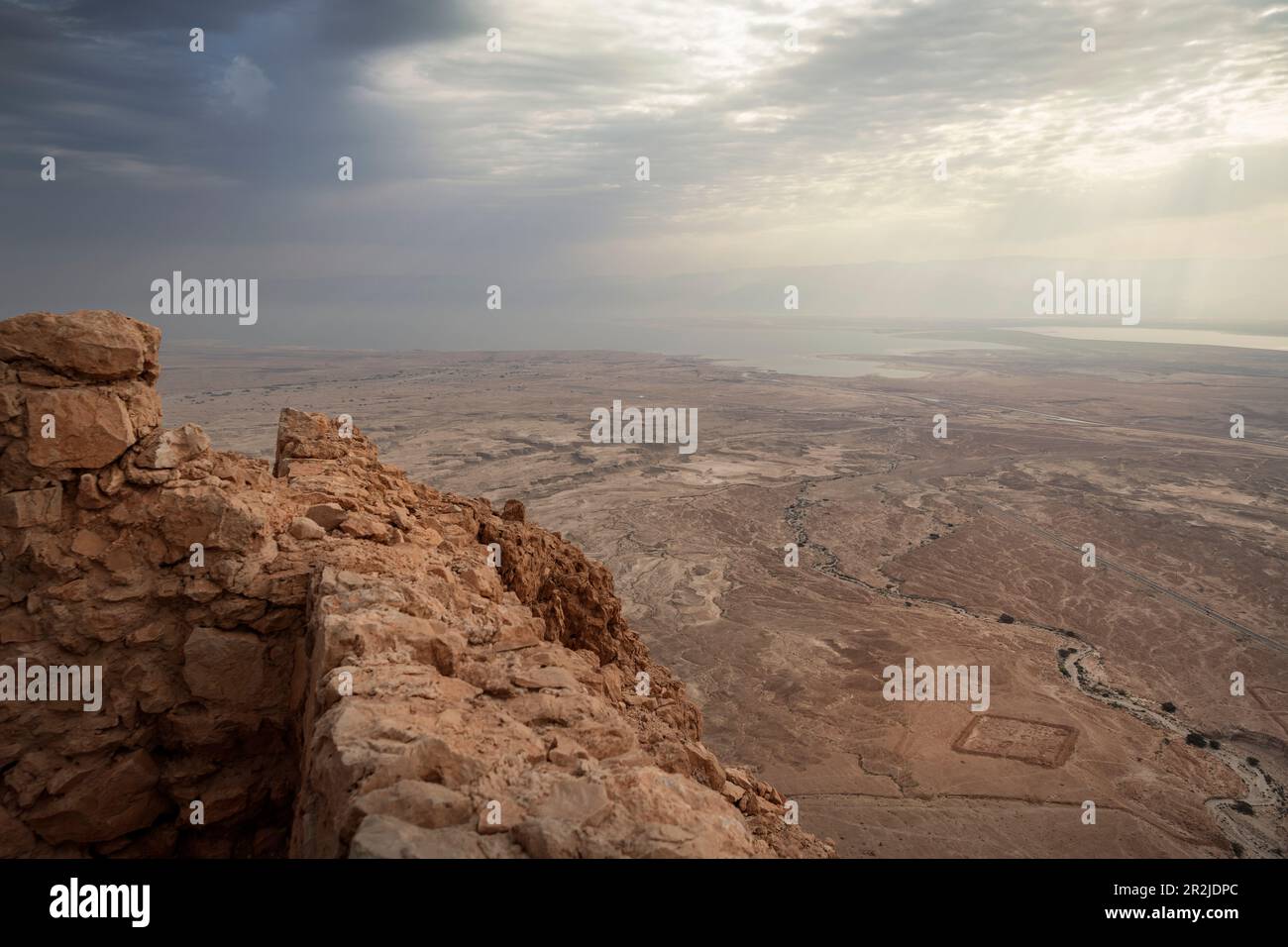 Panoramic view from Masada fort to the Dead Sea, Israel, Middle East ...