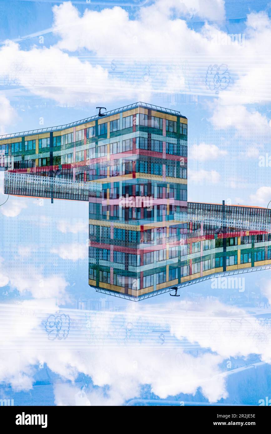Double exposure of colorful modern architectural residential buildings ...