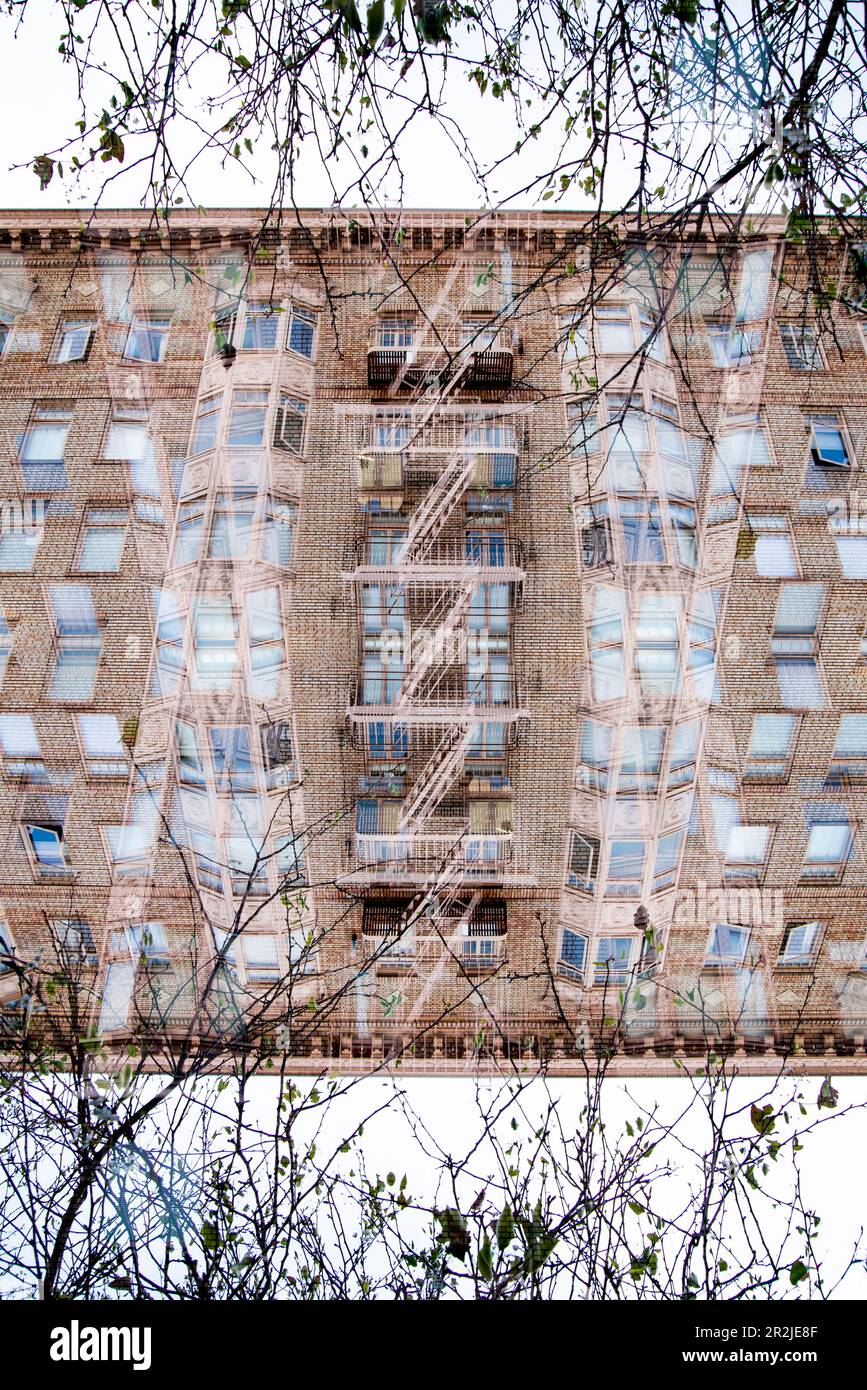 Fire escape ladder on the back of a brick building in San Francisco ...