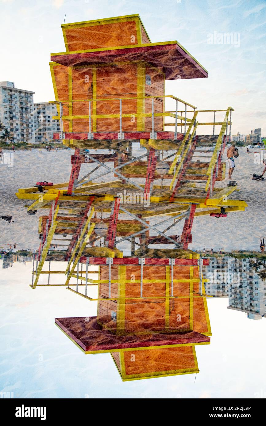 Orange lifeguard tower on South Miami Beach, Florida Stock Photo - Alamy