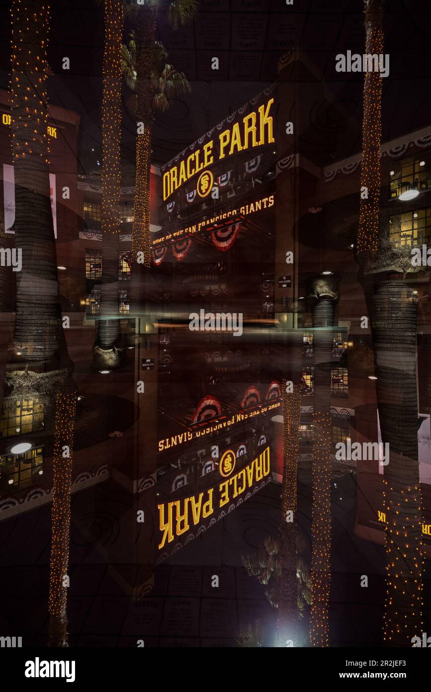 Double exposure of the Oracle Park Football stadium in San Francisco ...