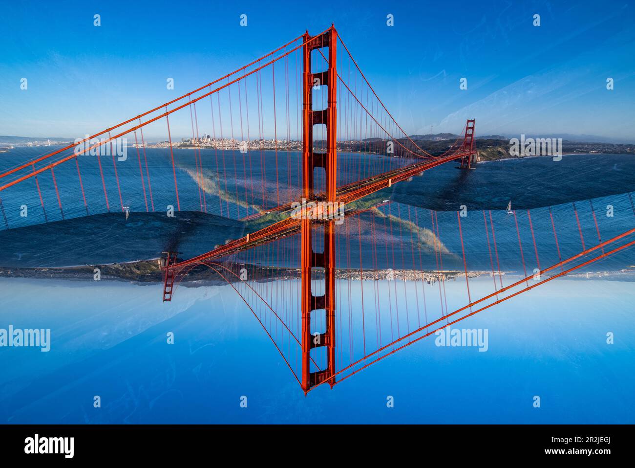 Double exposure of the iconic Golden Gate Bridge in San Francisco ...