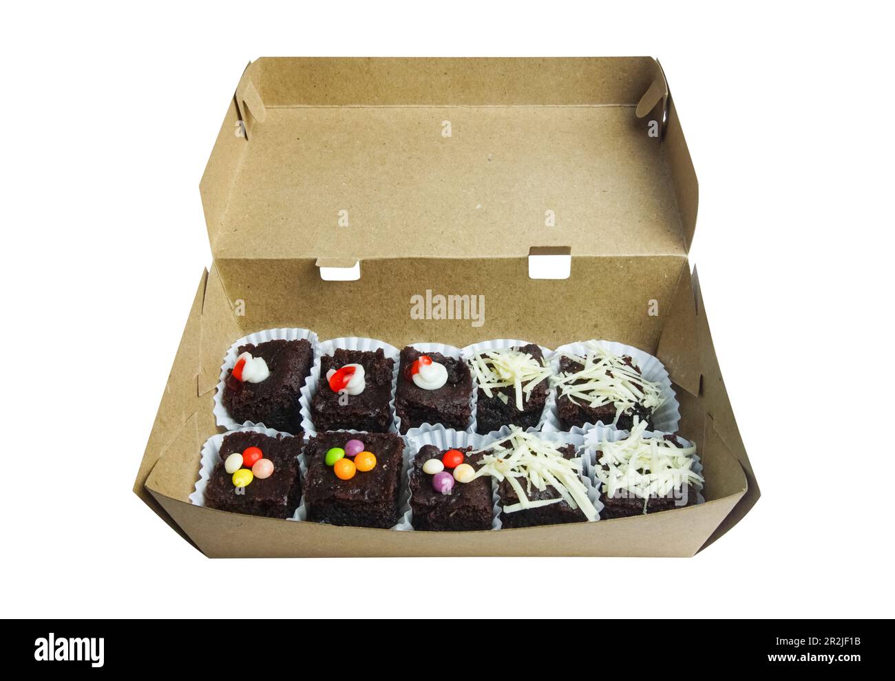 chocolate brownies in a paper box ready to take home. chocolate ...