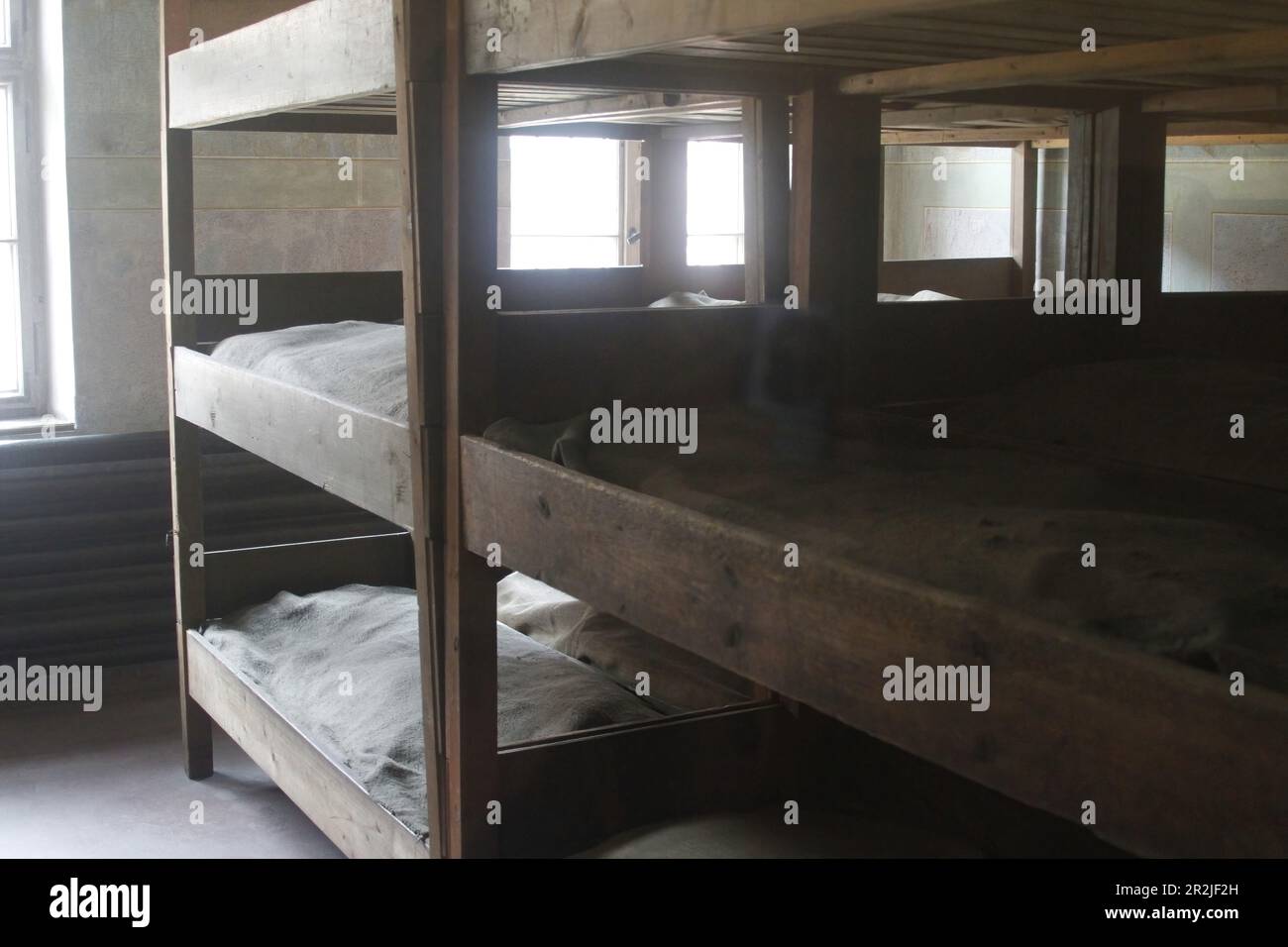 3-12-2012: Auschwitz,Poland: Inmates mattress and beds at Auschwitz ...