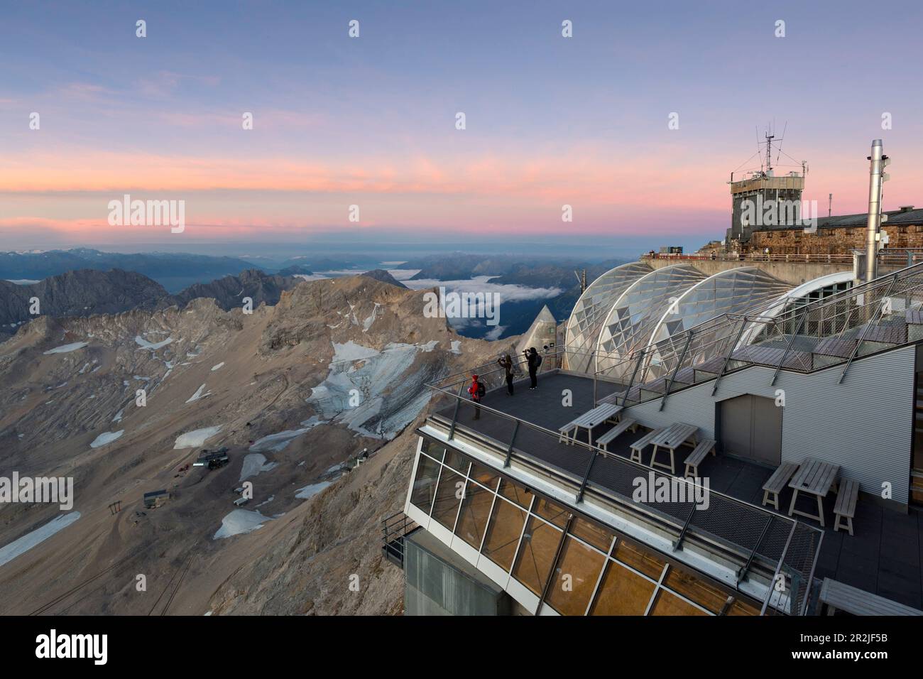 View from the summit of the Zugspitze to the Schneefernerkopf, Bavaria ...