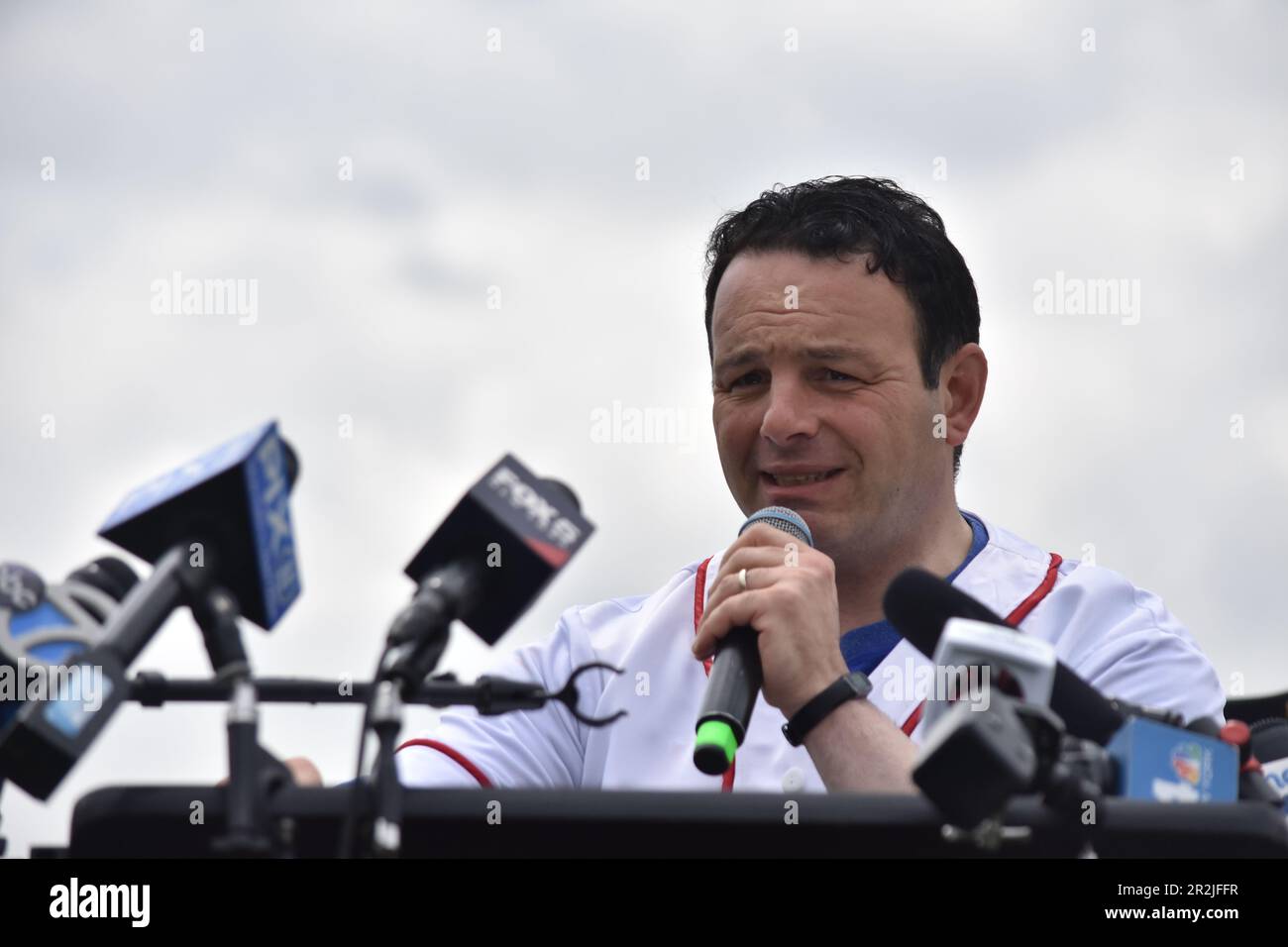 Paterson, USA. 19th May, 2023. Mayor of Paterson Andre Sayegh makes ...