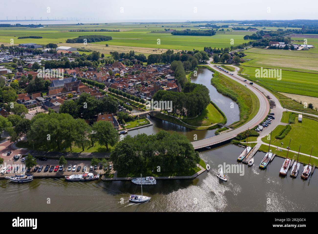 Aerial view of Le Boat Elegance houseboat at the city pier, Sloten ...