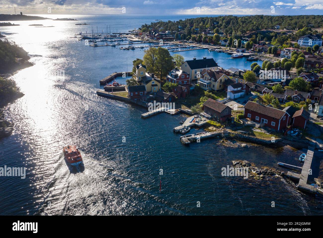 Aerial view of tender boat from expedition cruise ship World Voyager ...
