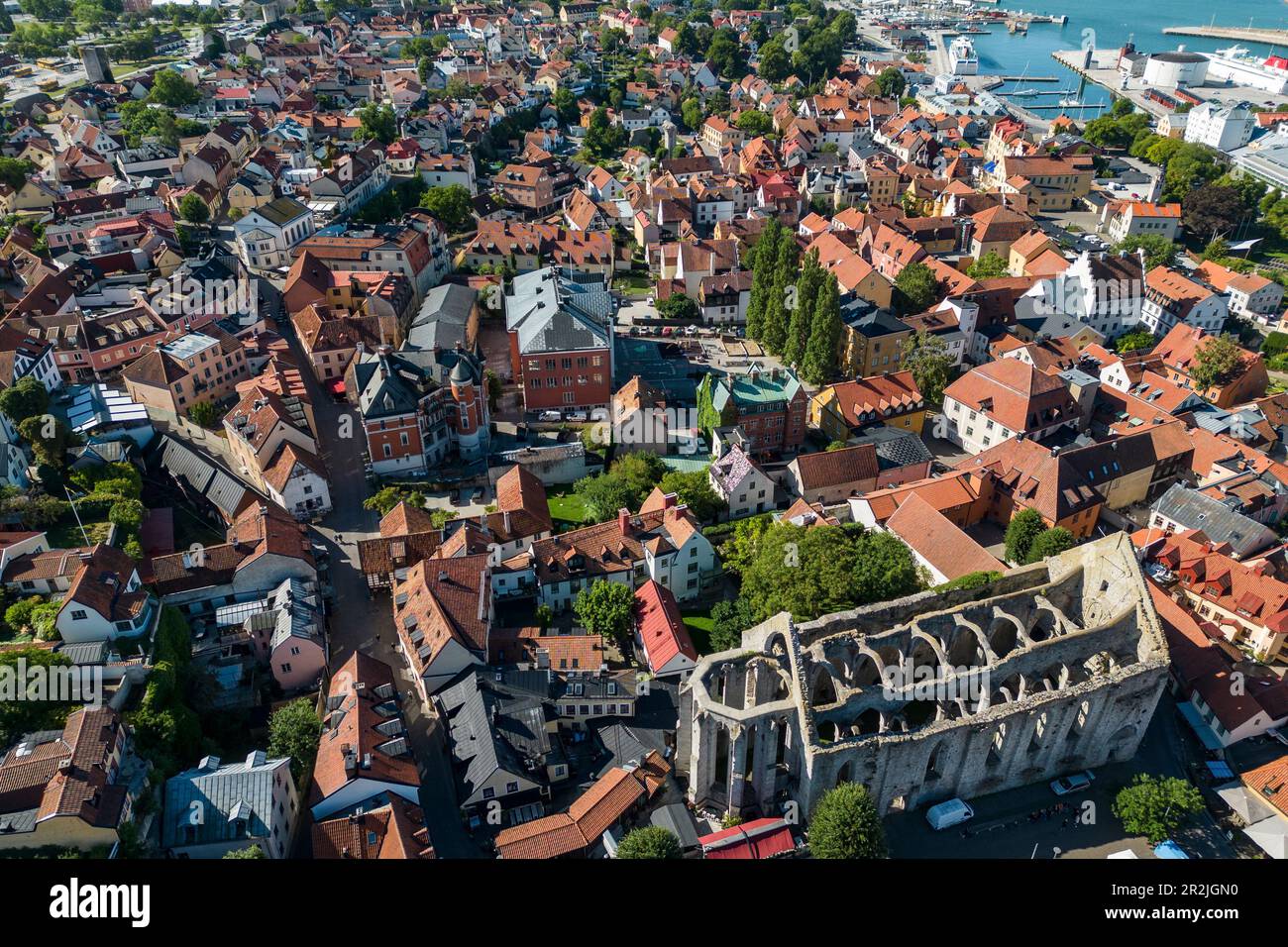 Aerial view of Visby Old Town, Visby, Gotland, Sweden, Europe Stock ...