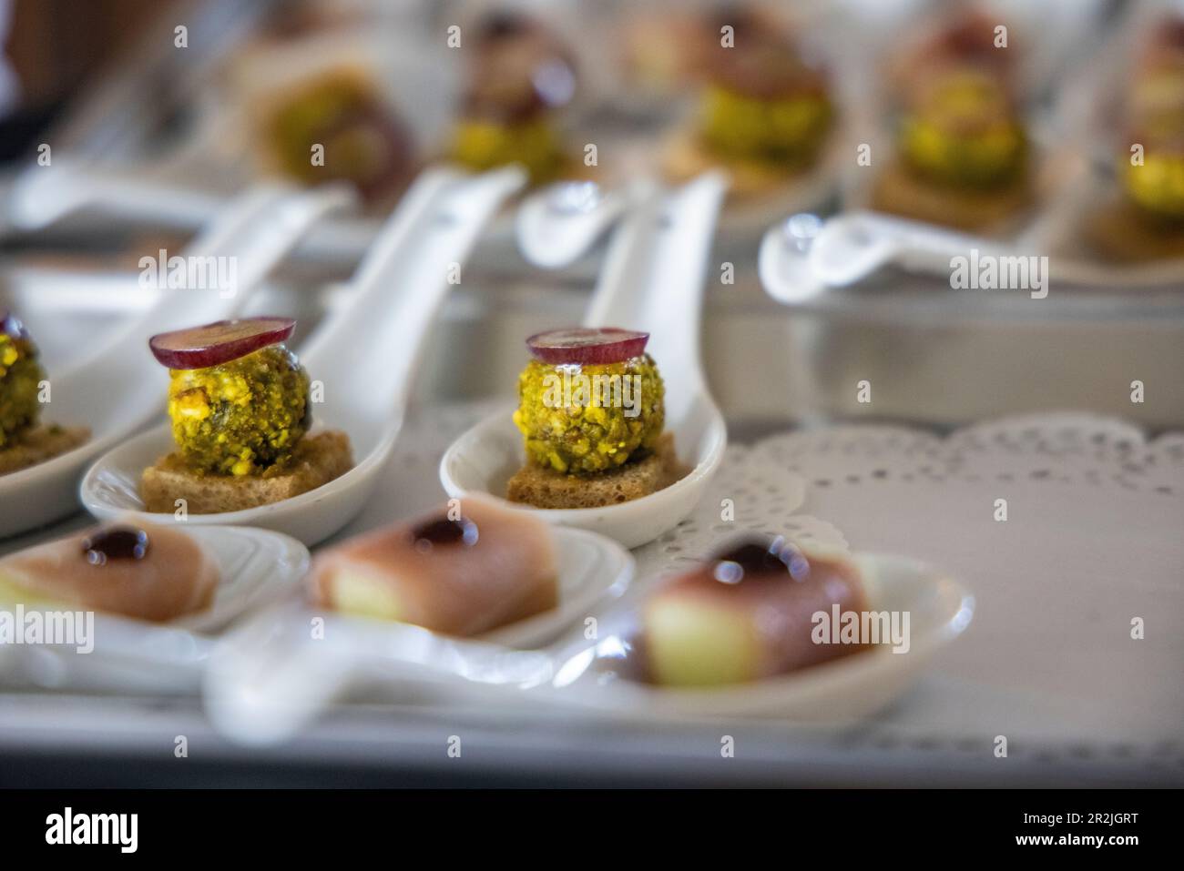 Canapés are served during the Captain's farewell reception in the Main ...