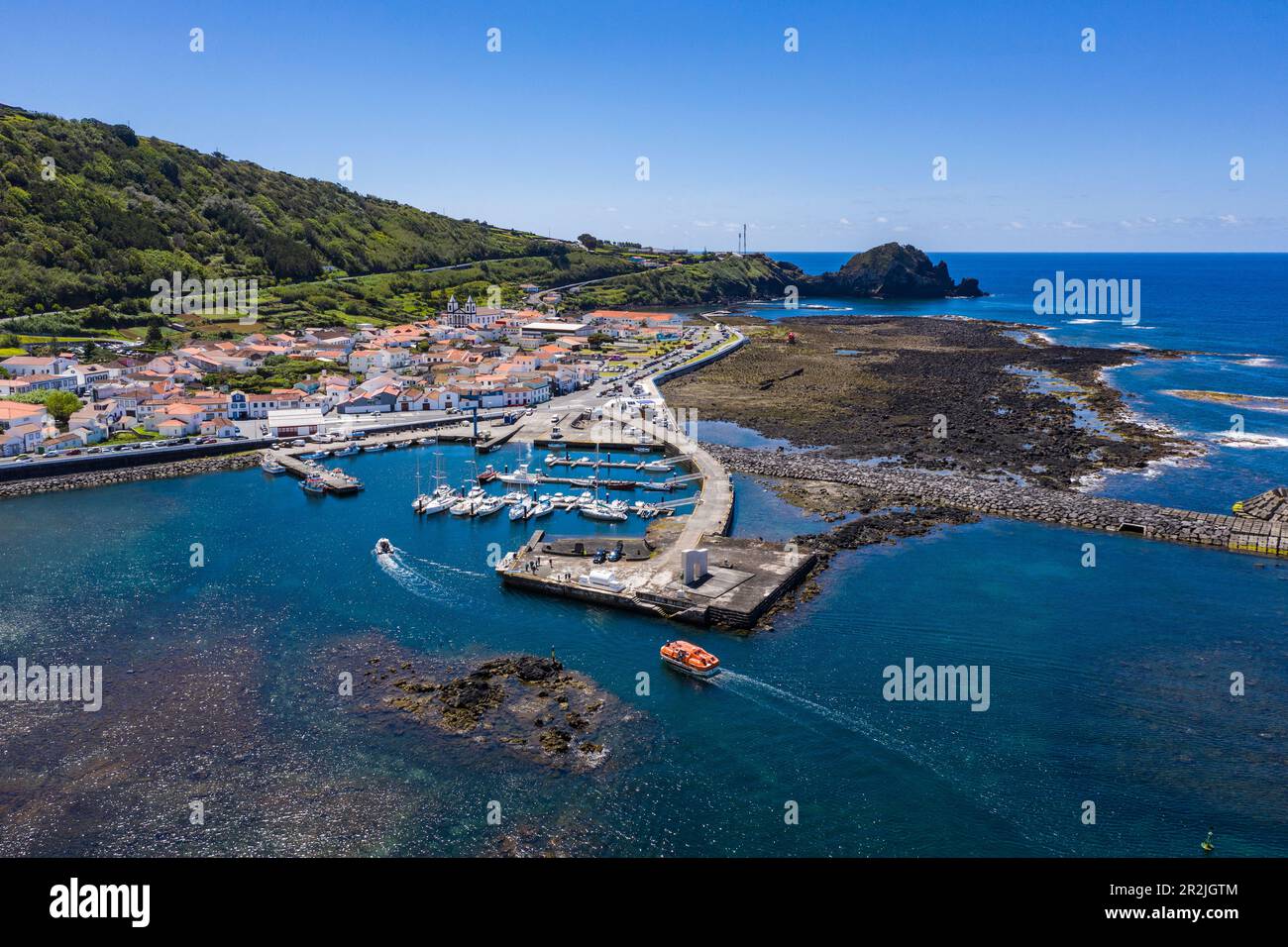 Aerial view of a tender boat from expedition cruise ship World Voyager ...