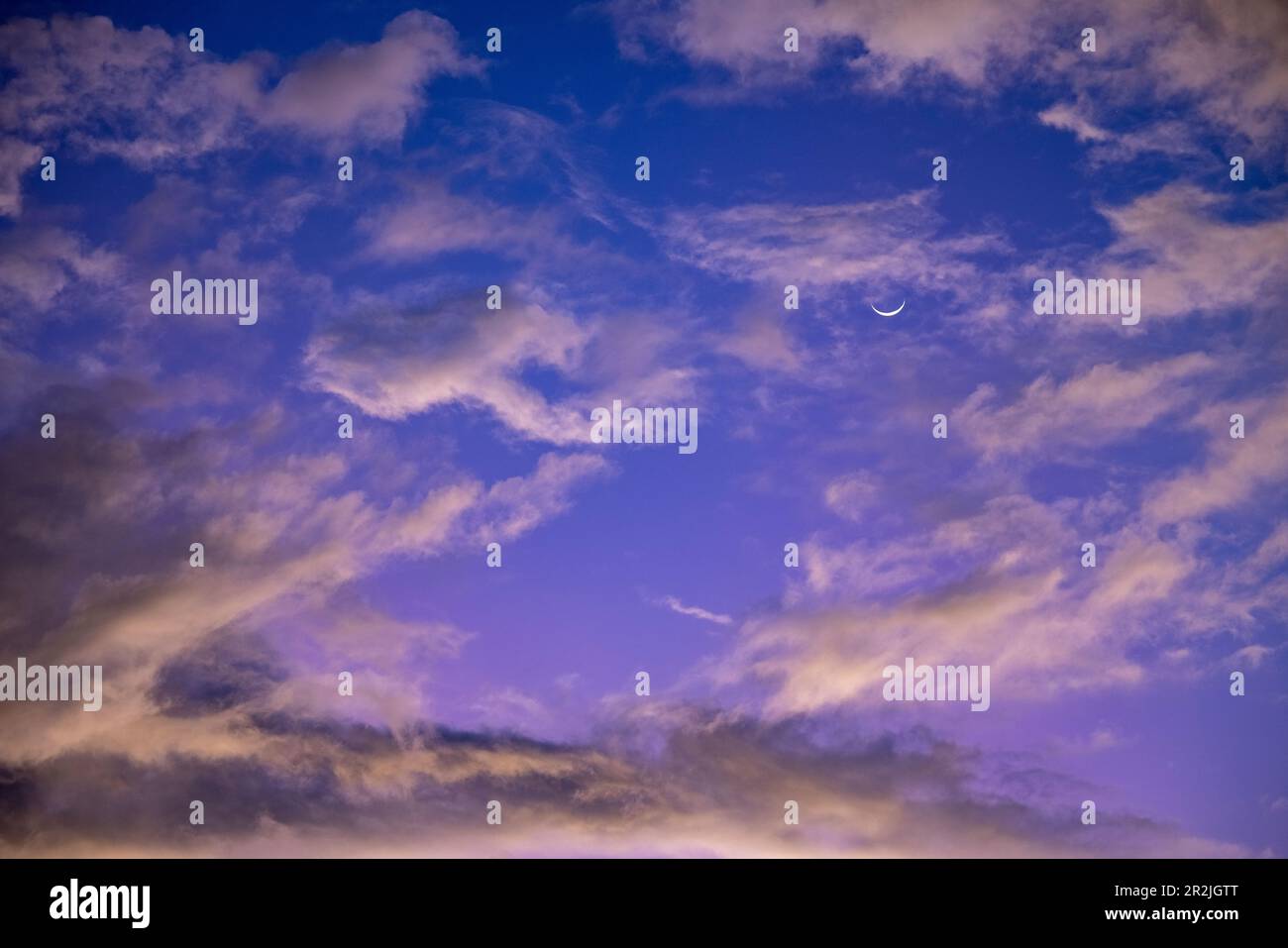 Crescent moon and clouds at dawn, Saint George's, Saint George, Grenada ...
