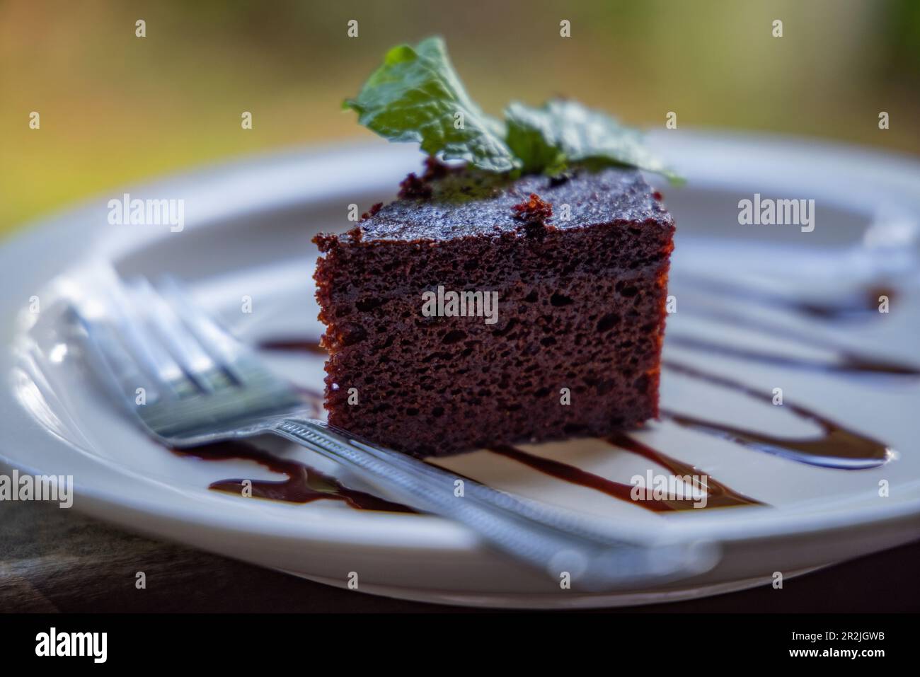 Slice of chocolate cake served at Plantation Belmont Estate restaurant ...