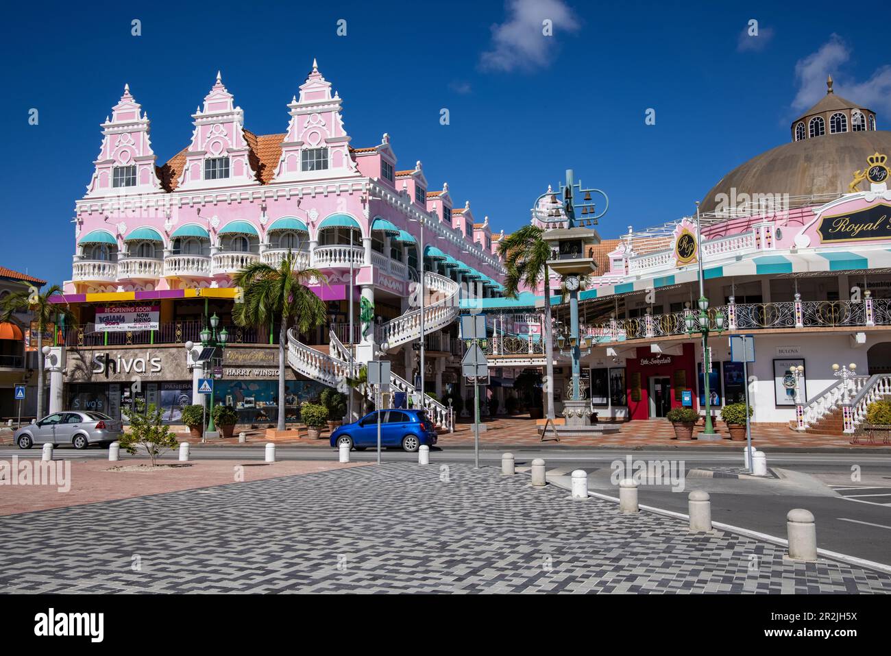 Colorful buildings with Royal Plaza Mall, Oranjestad, Aruba, Dutch ...