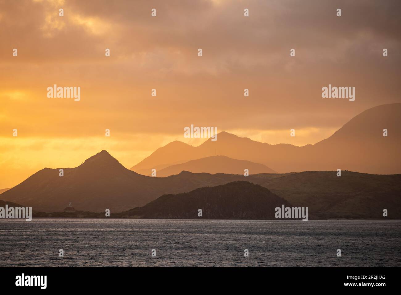 50 shades of gray coast and mountains at sunrise, Saint Kitts Island ...