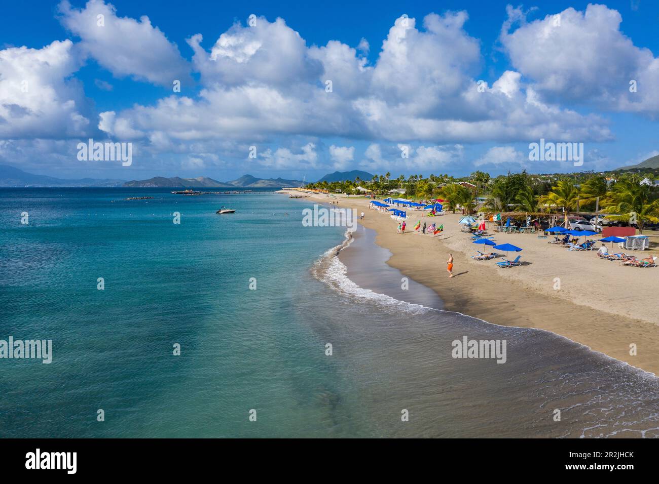 Aerial view of Pinneys Beach, Nevis Island, Saint Kitts and Nevis ...