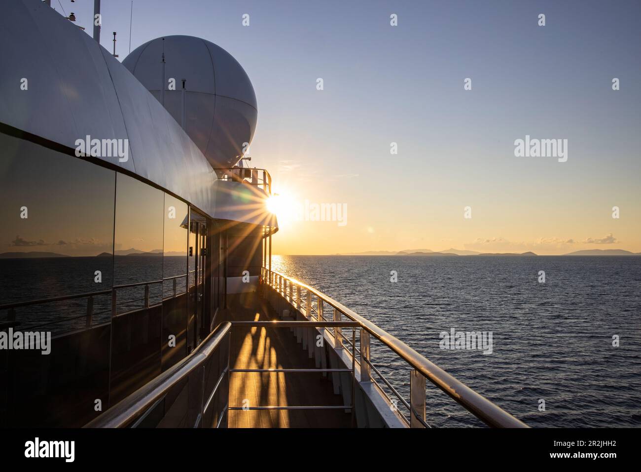 Reflection in windows aboard expedition cruise ship World Explorer ...