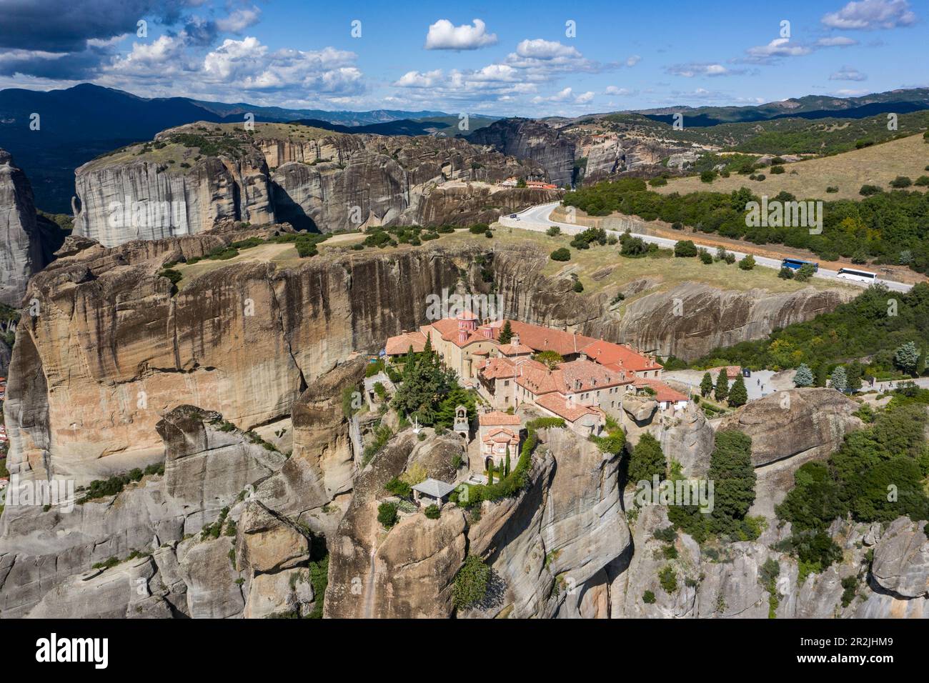 Aerial view of the Monastery of St. Stephen (Agios Stefanos) at Meteora ...