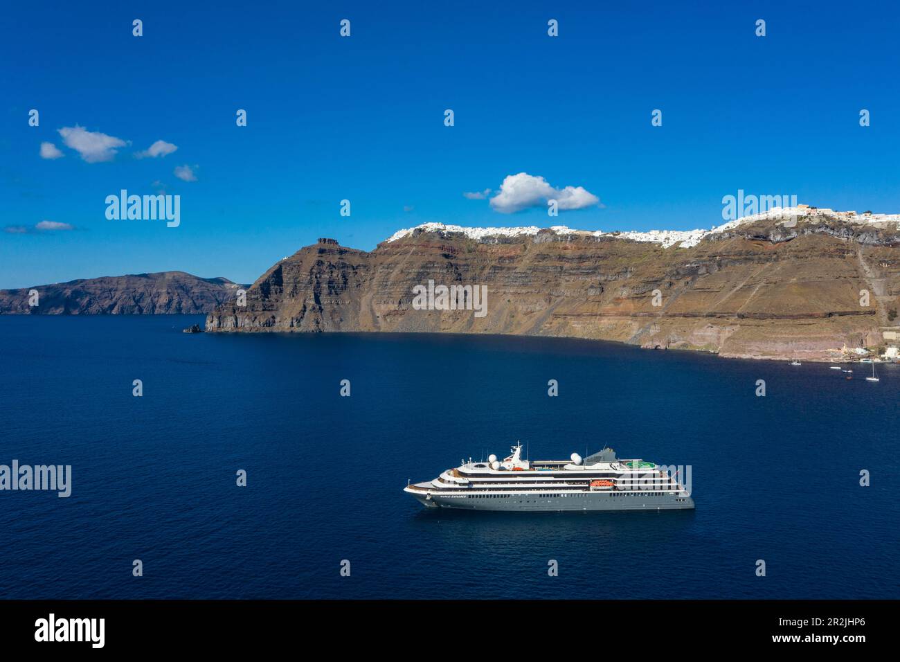 Aerial view of expedition cruise ship World Explorer (nicko cruises) in ...