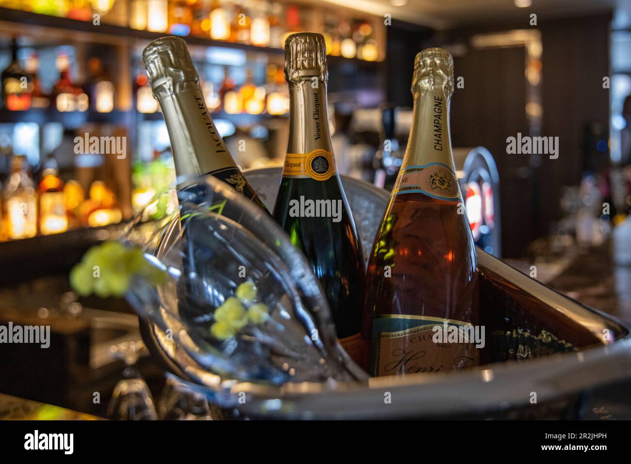Champagne bottles at the Captain's Welcome Reception in the Main Lounge ...