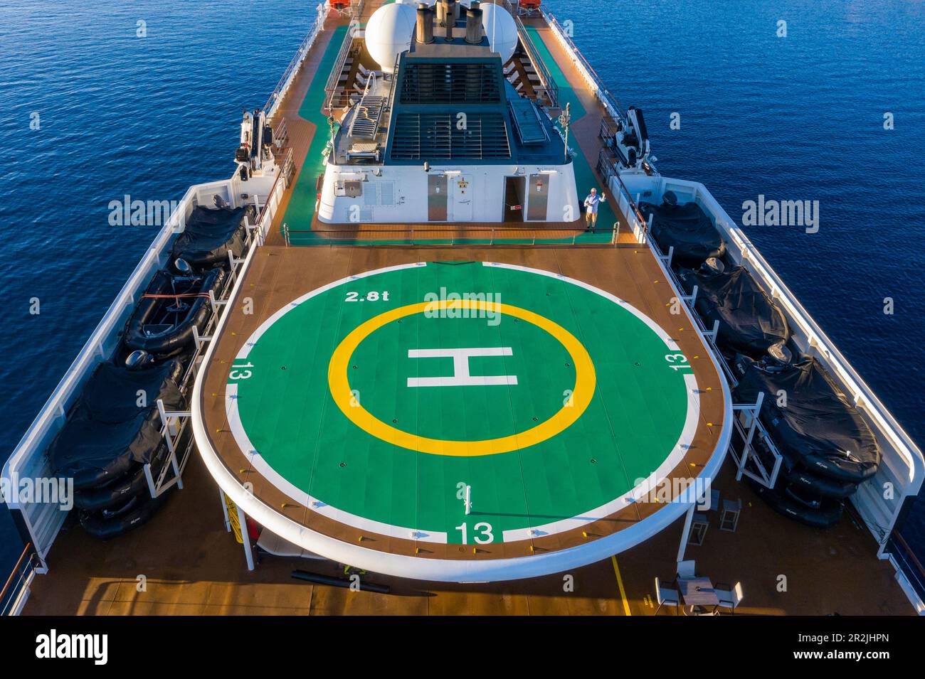 Aerial view of helipad aboard expedition cruise ship World Explorer ...