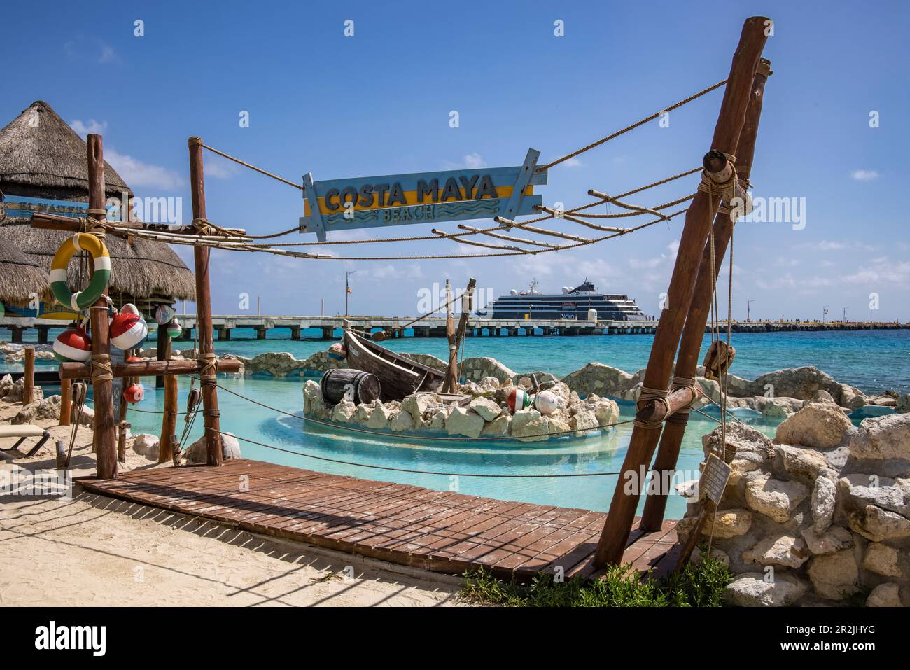 Costa Maya sign above dolphin pools at New Mahahual shopping and ...
