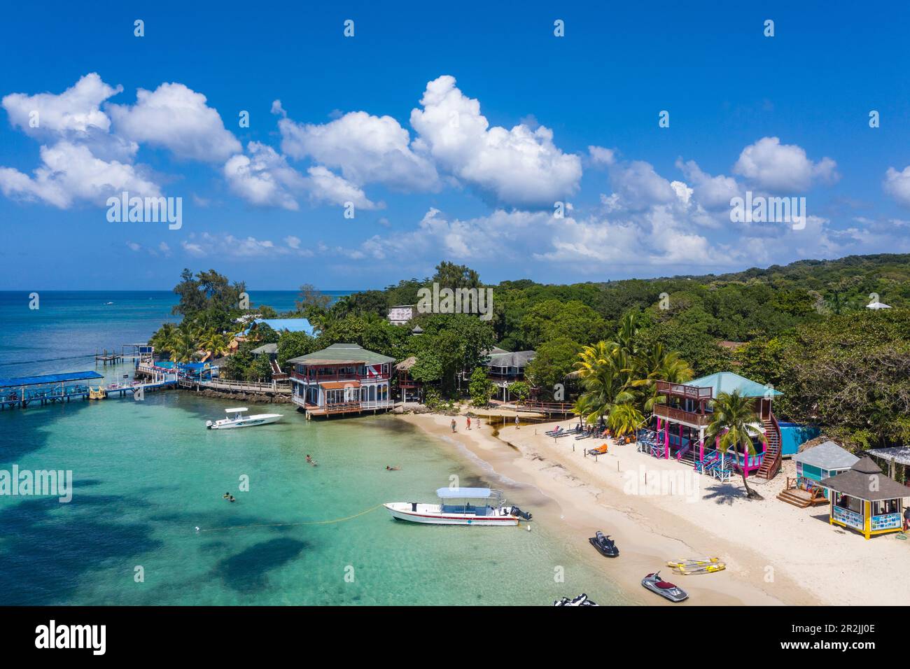 Aerial view of West Bay Beach, Roatan, Bay Islands, Honduras, Central ...