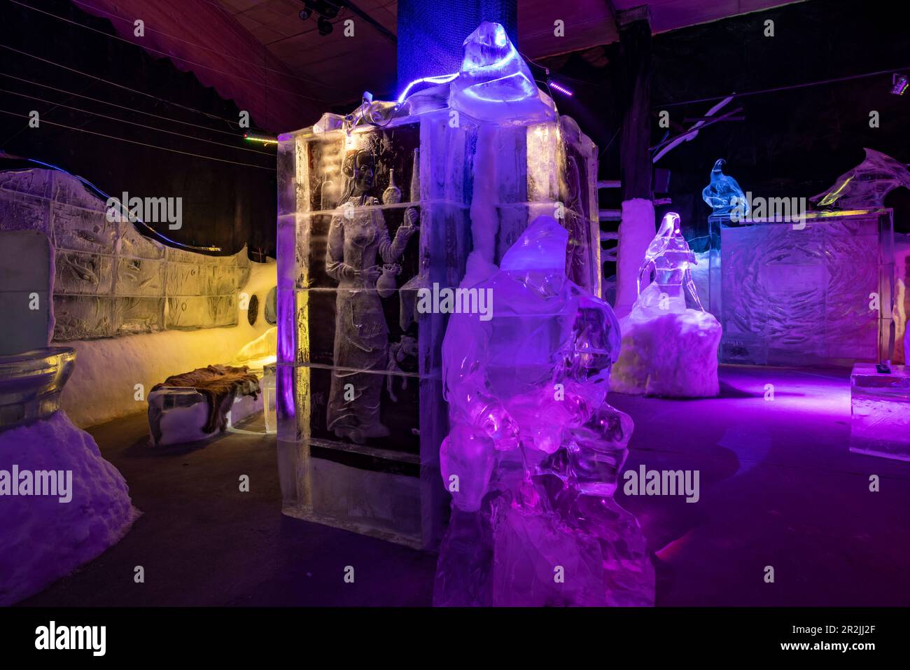 Colorfully illuminated ice sculptures at Magic Ice, the world's first ...