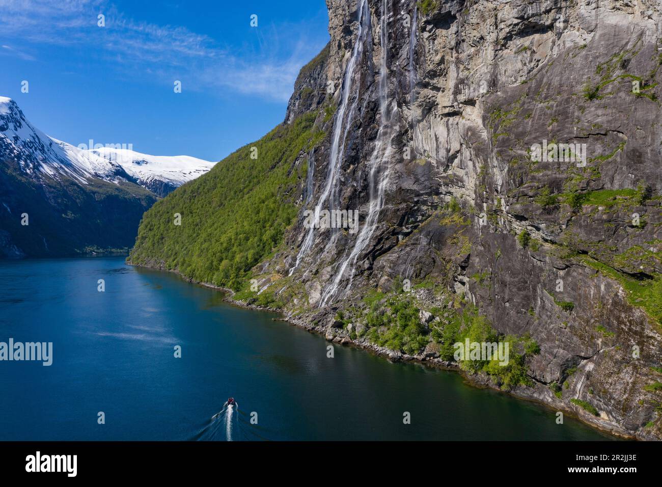Aerial view of Zodiac inflatable boat excursion from expedition cruise ...