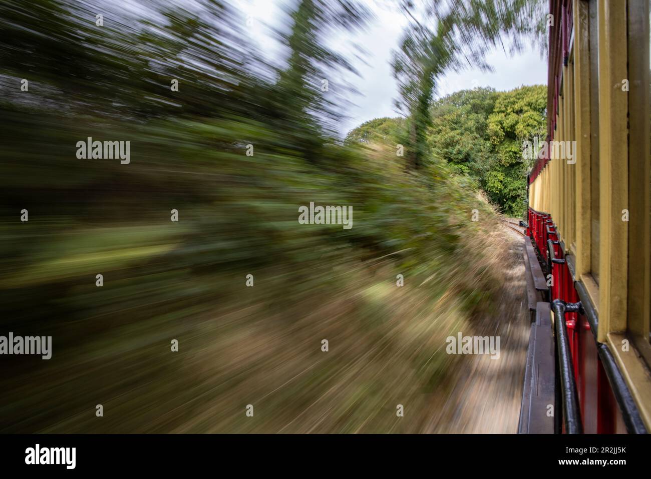 Motion blur onboard an Isle of Man Railway Company train, Port Soderick ...