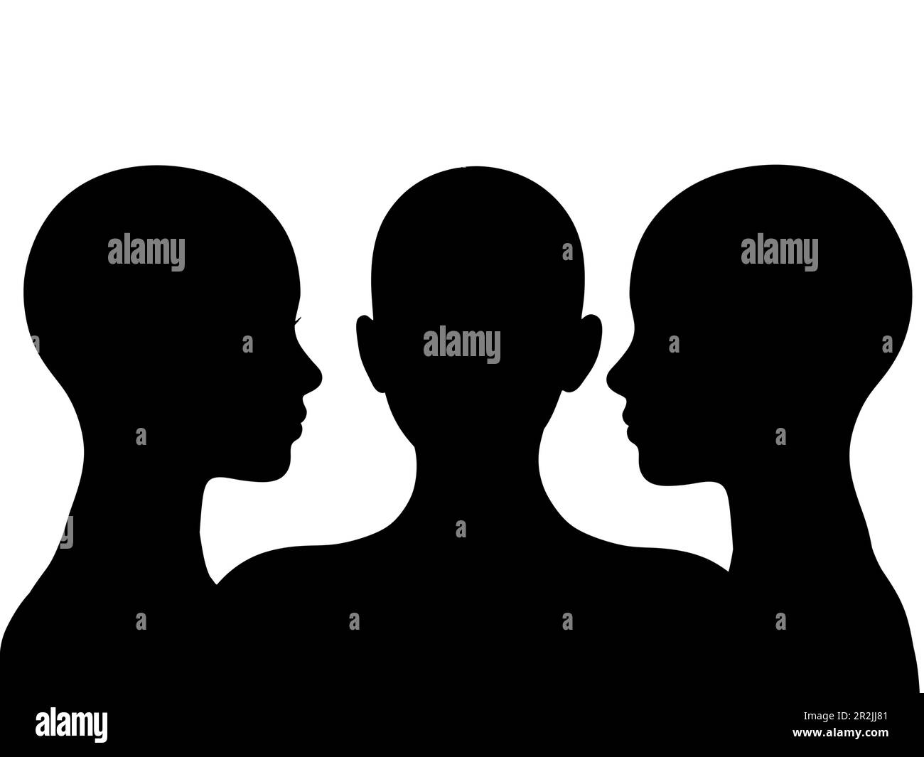 3D rendering. Three angles of a female bald head Stock Photo - Alamy