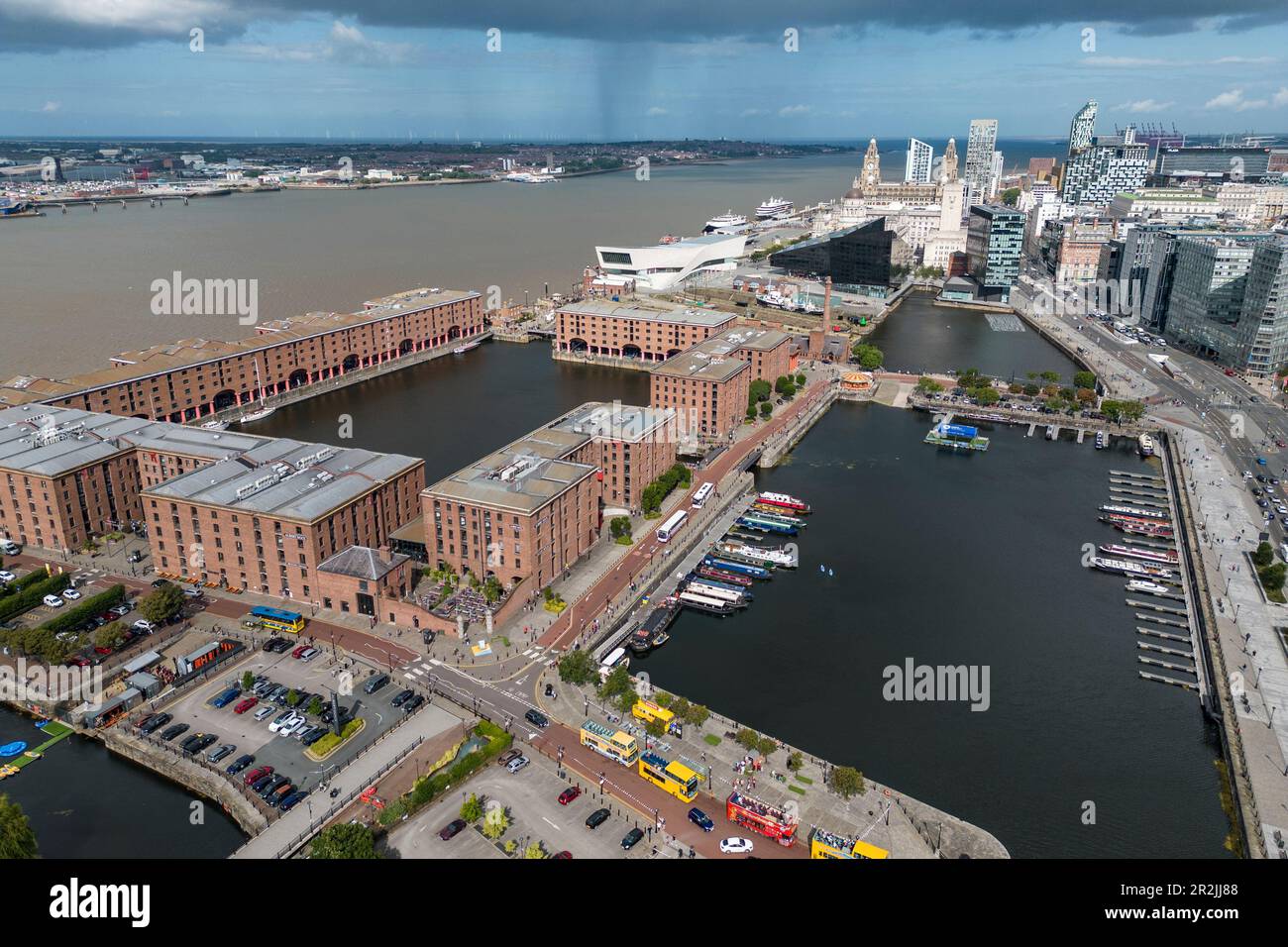 Aerial view of the Royal Albert Dock area with the World Voyager (nicko ...