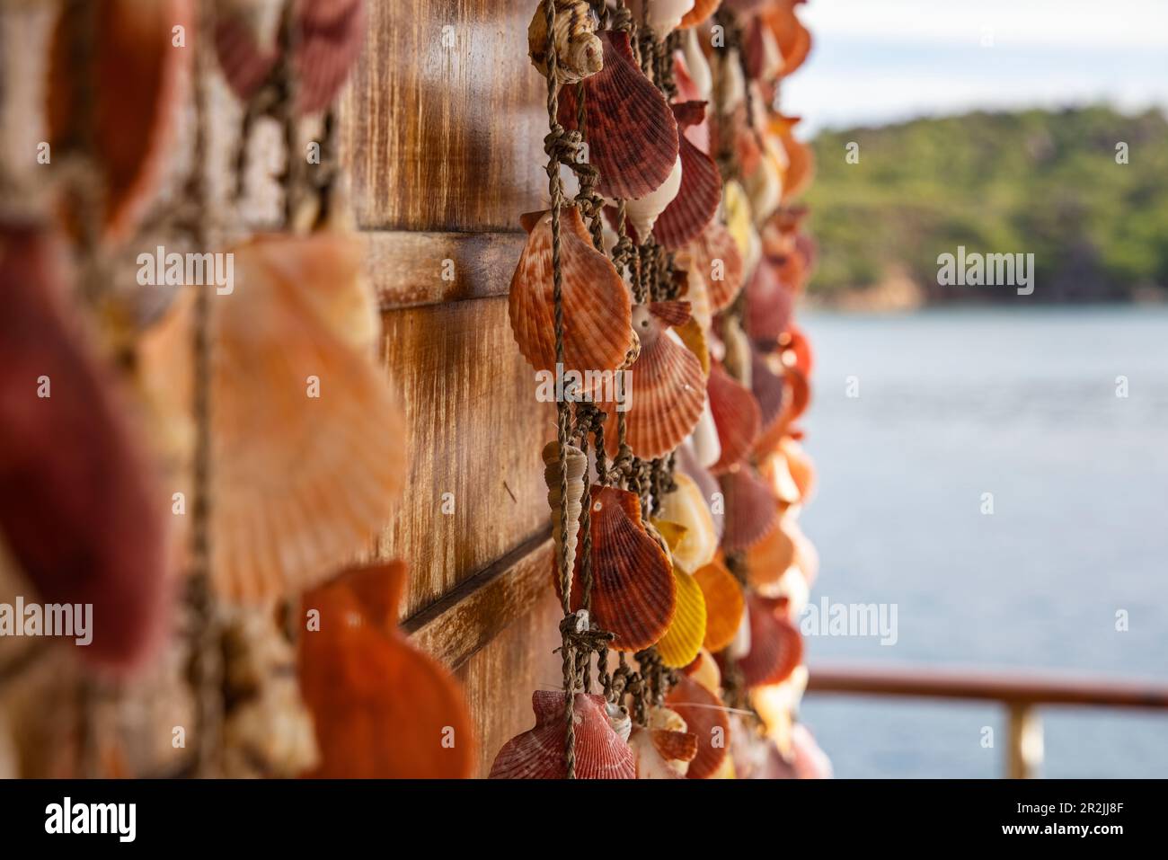 Strings of shells are used as decoration aboard boutique cruise ship M ...