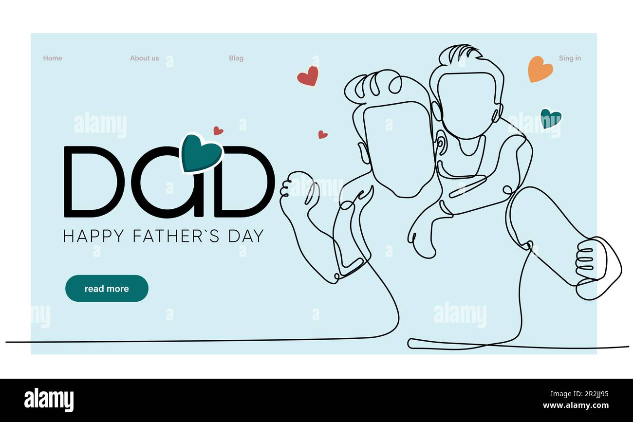 Hugs of a father with a child. One continuous line drawing banner ...