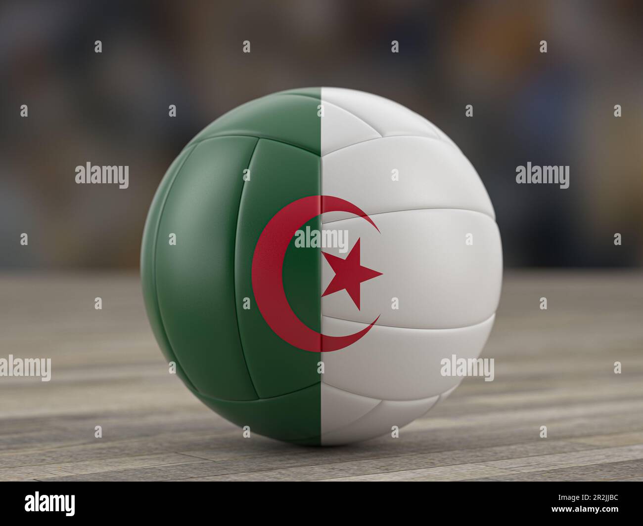 Volleyball ball Algeria flag on a wooden floor. 3d illustration Stock ...