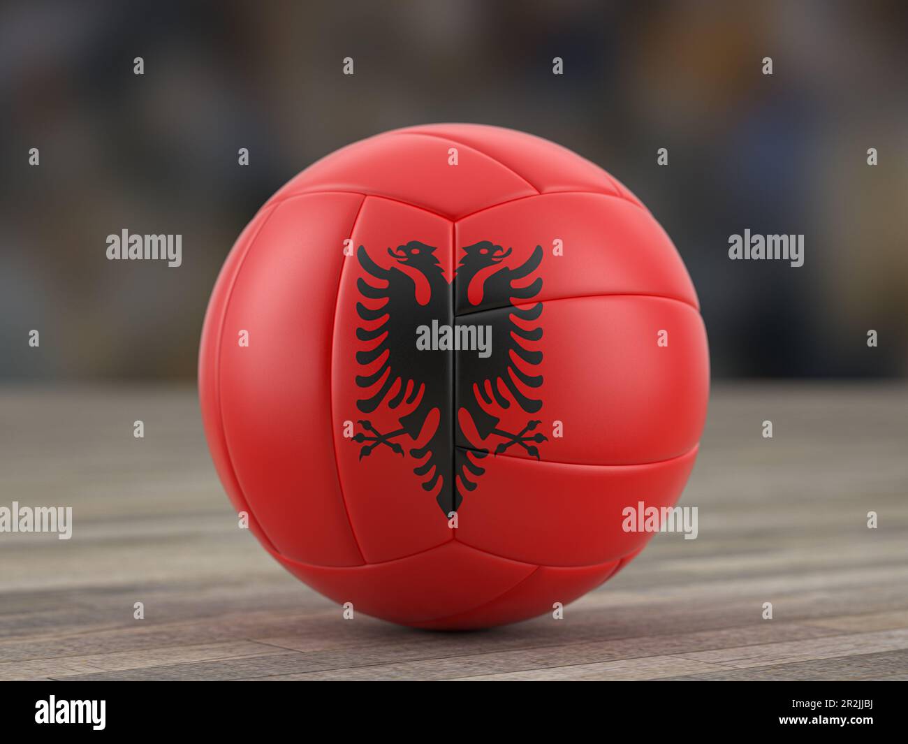 Volleyball ball Albania flag on a wooden floor. 3d illustration Stock ...