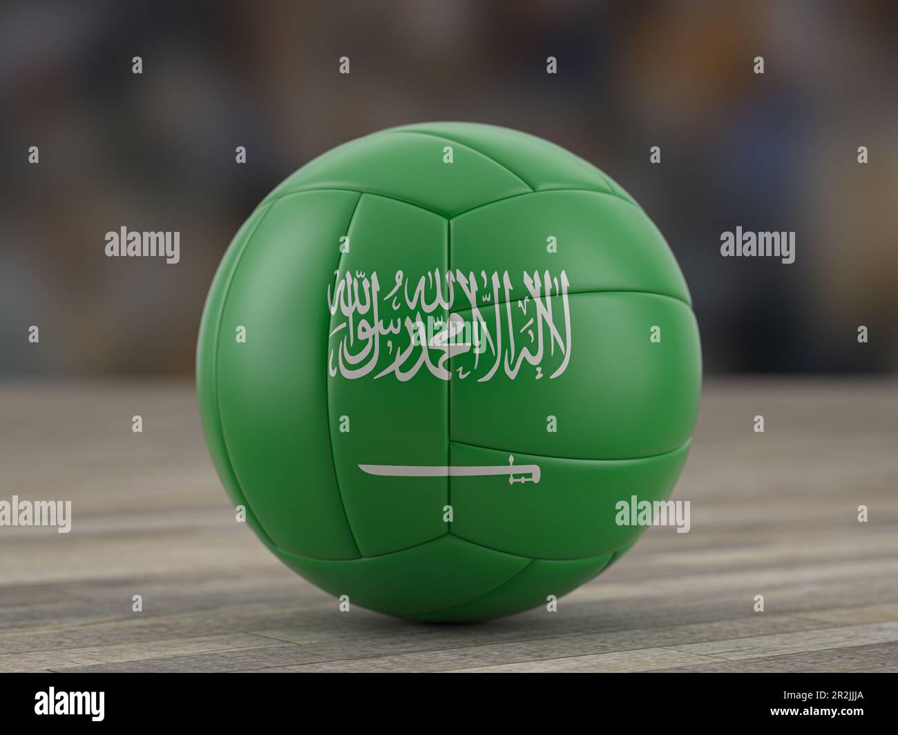 Volleyball ball Saudi Arabia flag on a wooden floor. 3d illustration ...