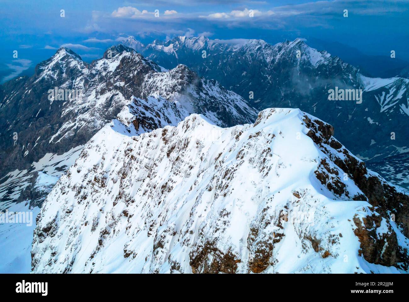 View from the summit of the Zugspitze over the Jubilee Ridge, Bavaria ...
