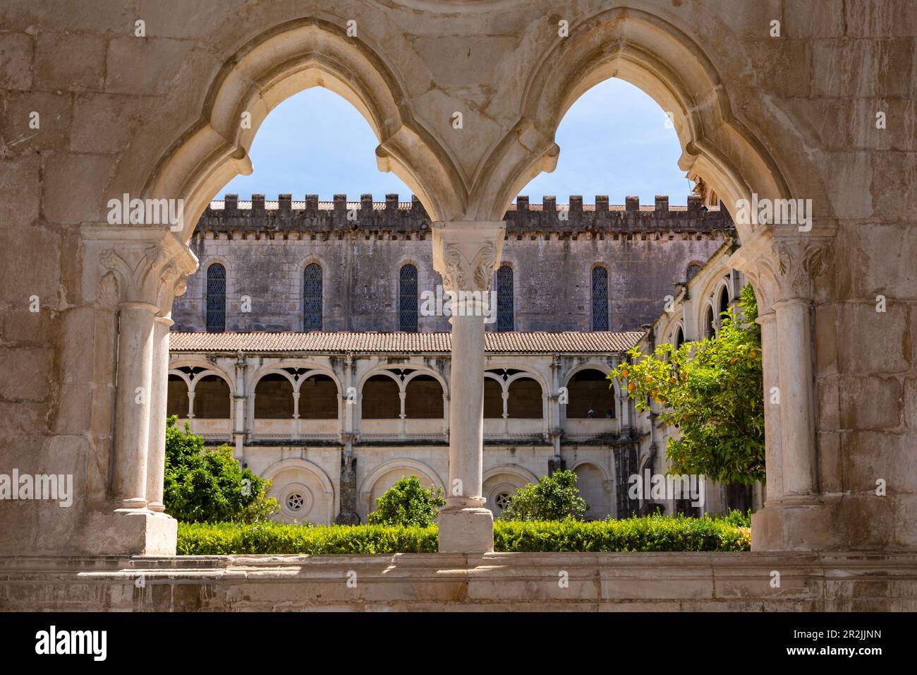 Ornate ornaments and arches on the window in the beautiful cloister of ...